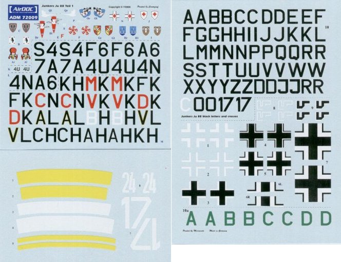 AirDOC 1/72 or 1/48 Ju-88 Part 1 Decals Ju 88 A, D, T - Long Range ...